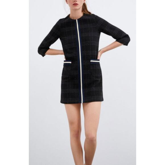Zara | Dresses | Zara Checkered Dress Gray M | Poshmark